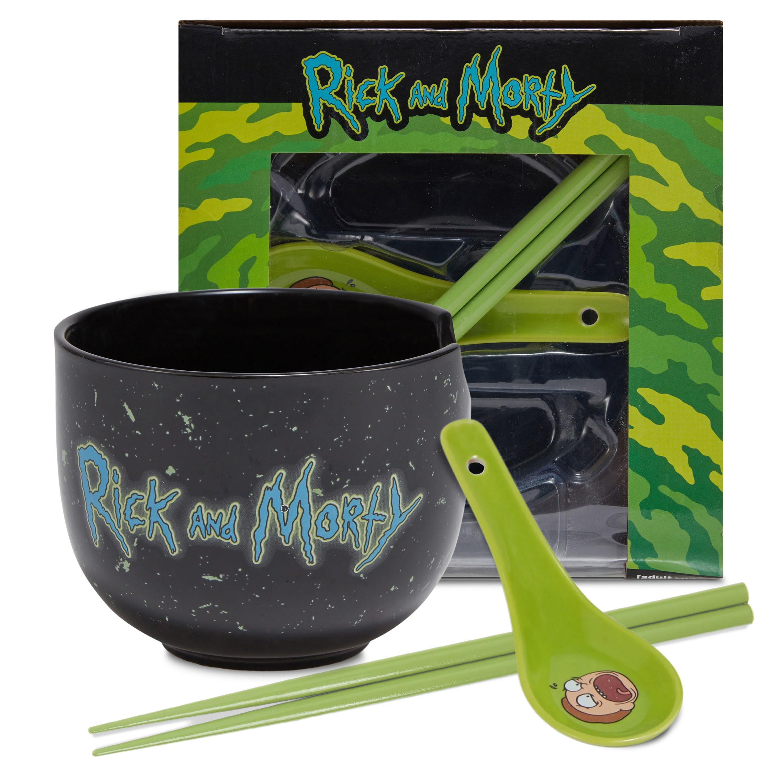 Culture Fly Rick and Morty Microwave Ramen Bowl Set with Chopsticks and Spoon, 16 oz Ceramic ...