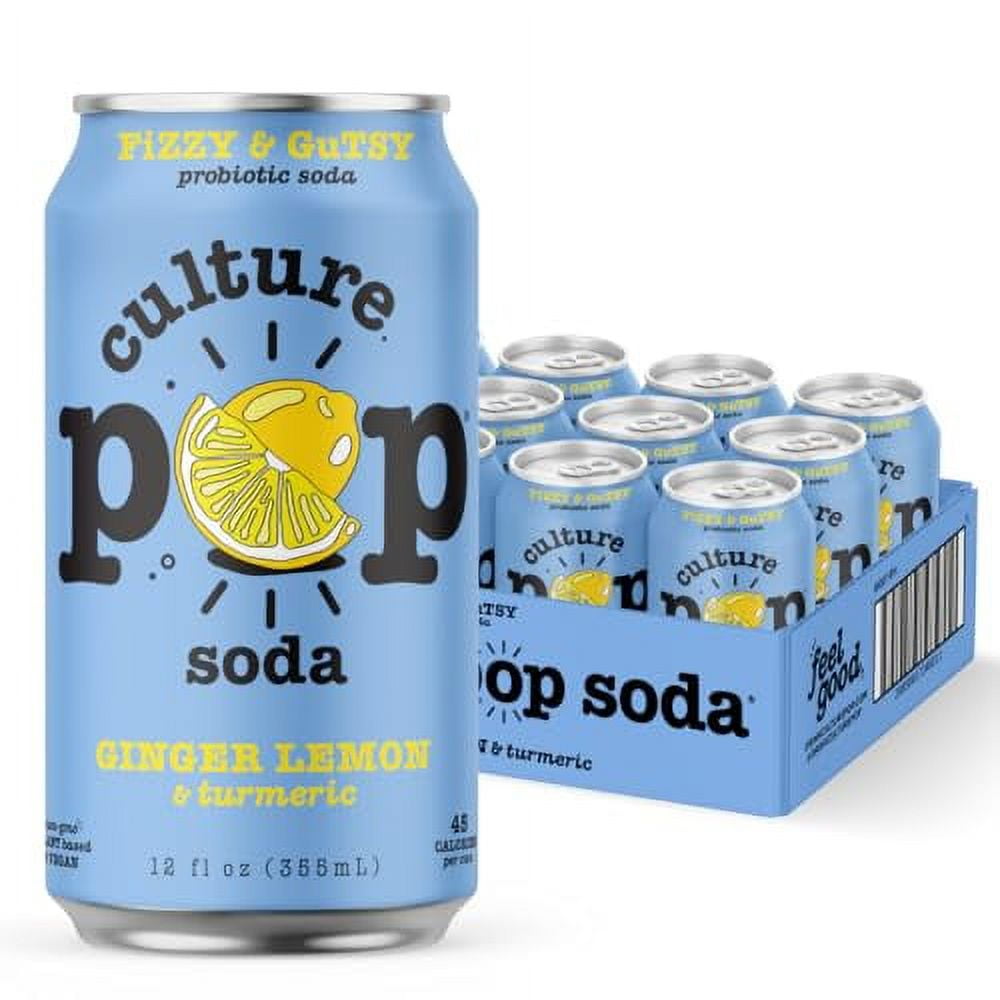 Culture Pop Soda Sparkling Probiotic Drink, 45 Calories Per Can, Vegan Soda for Gut Health, Non ...