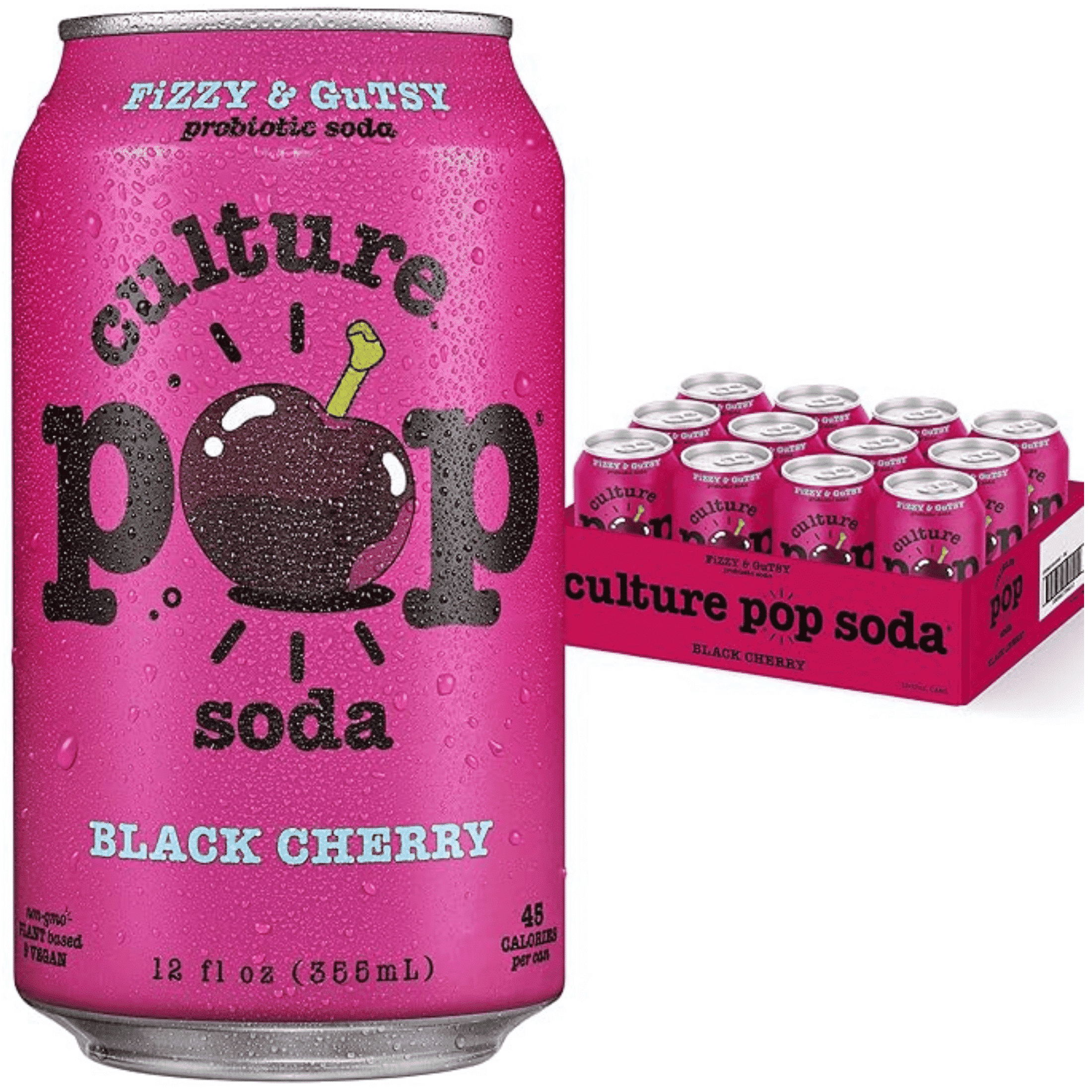 Culture Pop Soda Sparkling Probiotic Drink, Black Cherry, 12 Pack, 12 ...