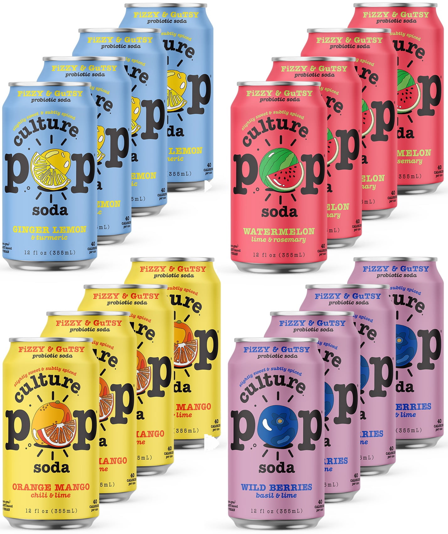 Culture Pop Sparkling Prebiotic Soda, Feel Good Variety, 12 Fl Oz Cans ...