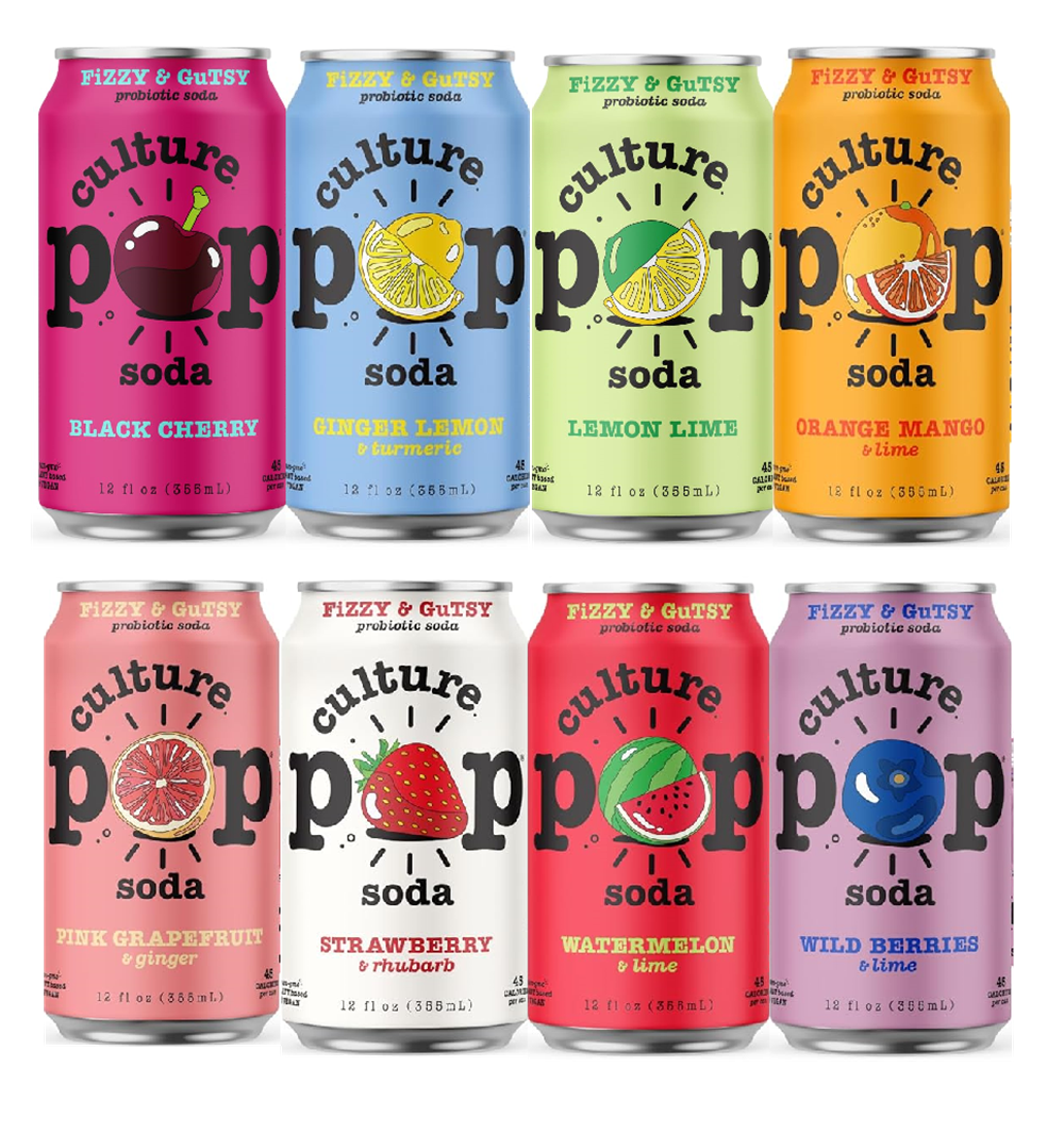Culture Pop Sparkling Probiotic Soda, 40 Calories, Vegan, 12 Fl Oz Cans, Pack of 8 - Walmart.com
