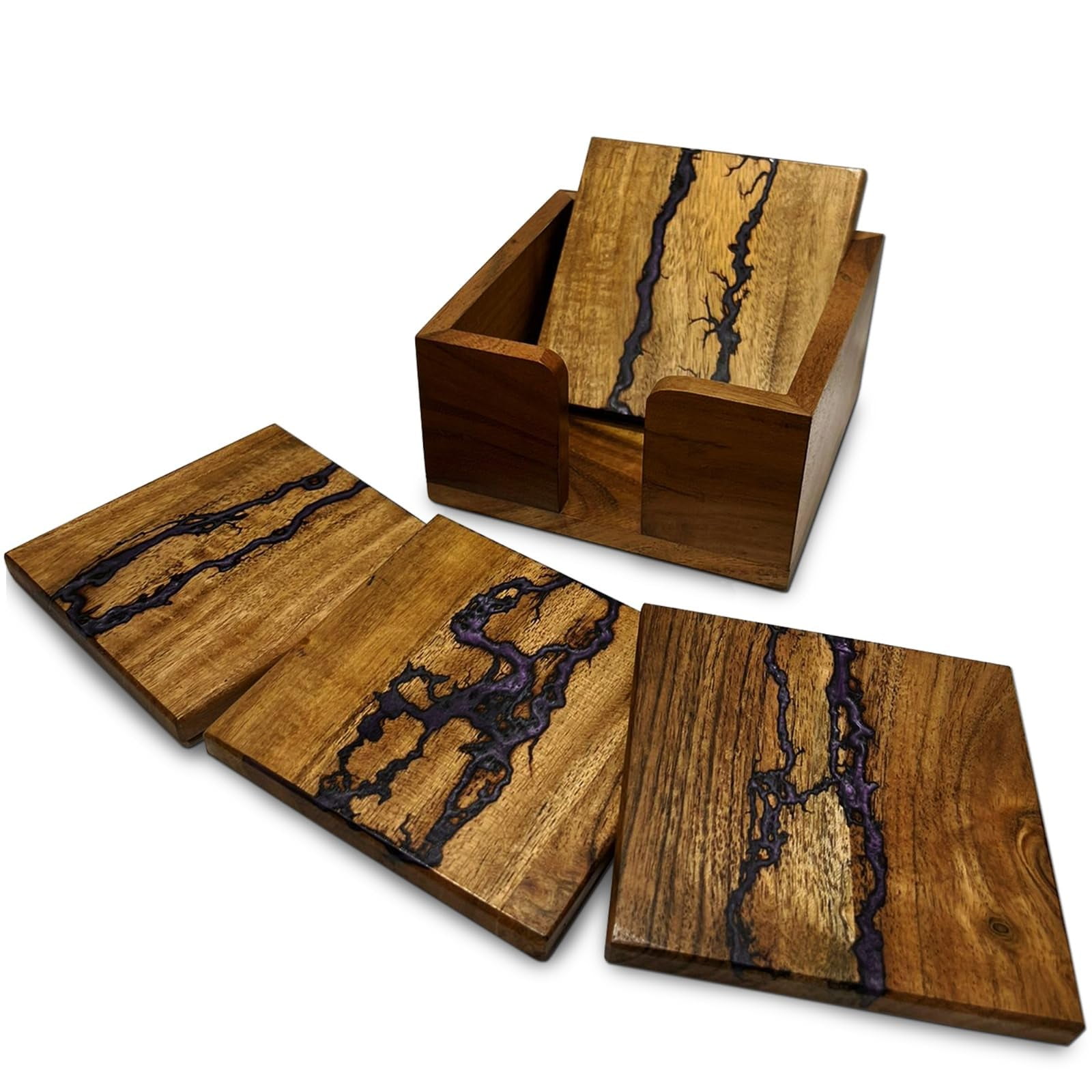 Cultured Creation - Beautiful Epoxy Resin and Wood Coaster Set - Ideal ...