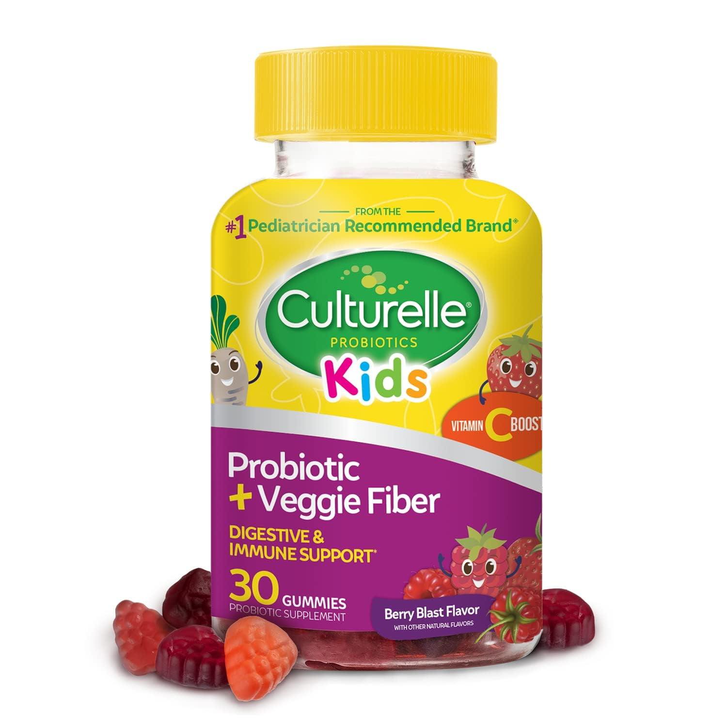 Culturelle Daily Probiotic for Kids + Veggie Fiber Gummies (Ages 3+) 30 Count Berry Flavor ...