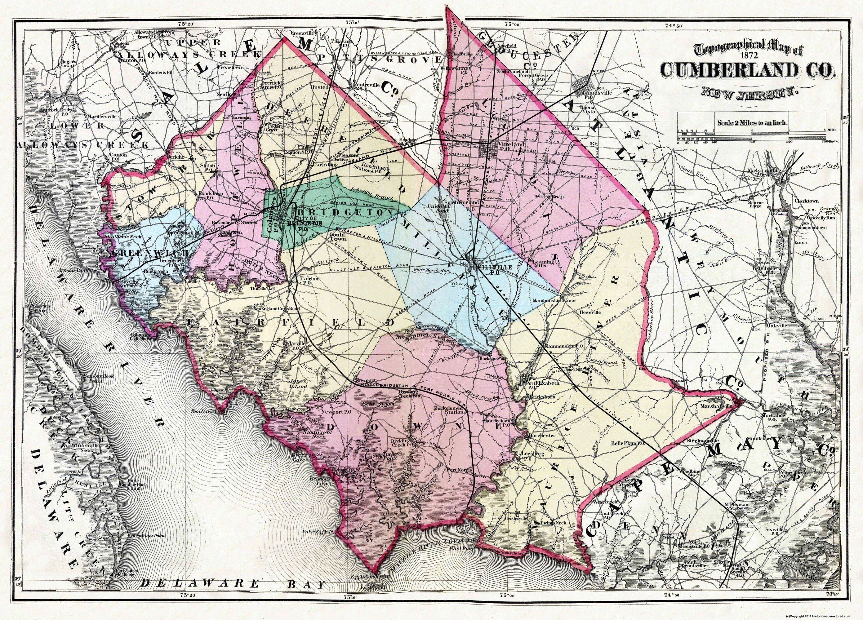 Historic County Map - Cumberland County New Jersey - Beers 1872 - 32 x ...