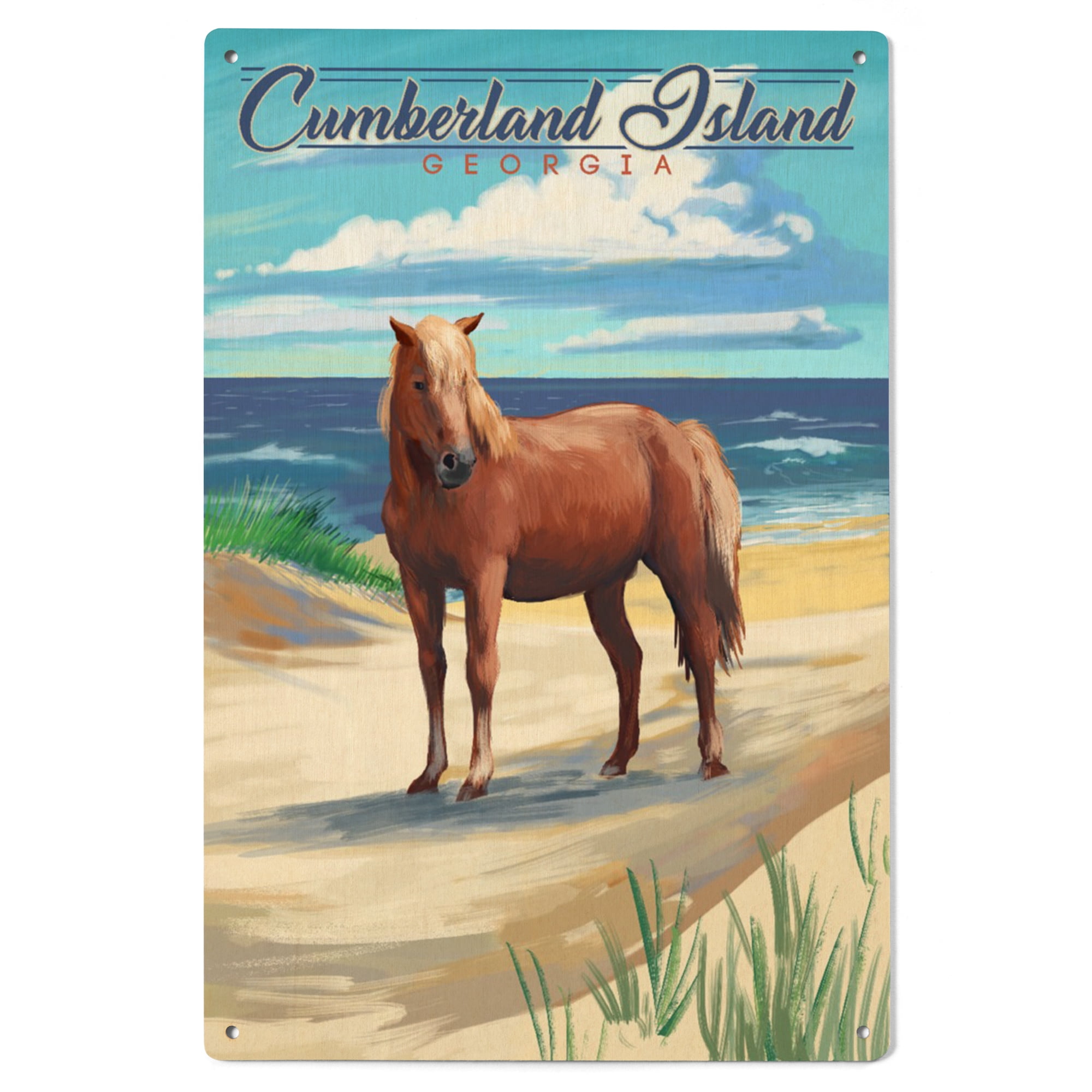 Cumberland Island, Georgia, Horse on Beach Birch Wood Wall Sign (6x9 ...