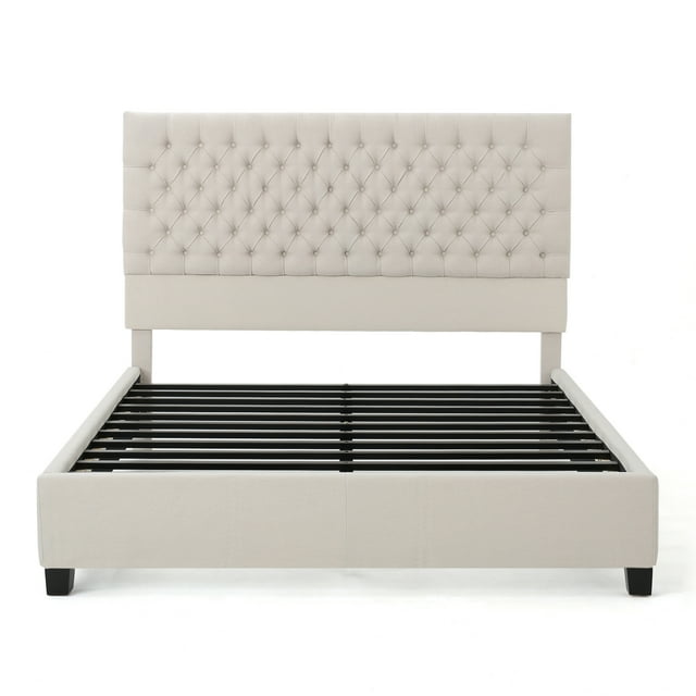 Cumulus Fully Upholstered Fabric Queen Bed Set, Ivory - Walmart.com