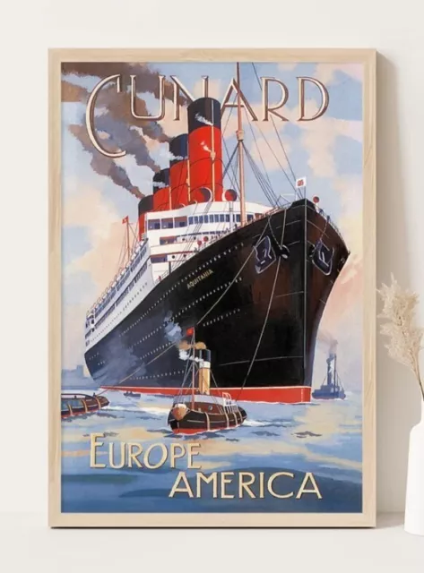 Cunard Line, Europe To America Vintage Travel Poster, Extra Large Wall ...