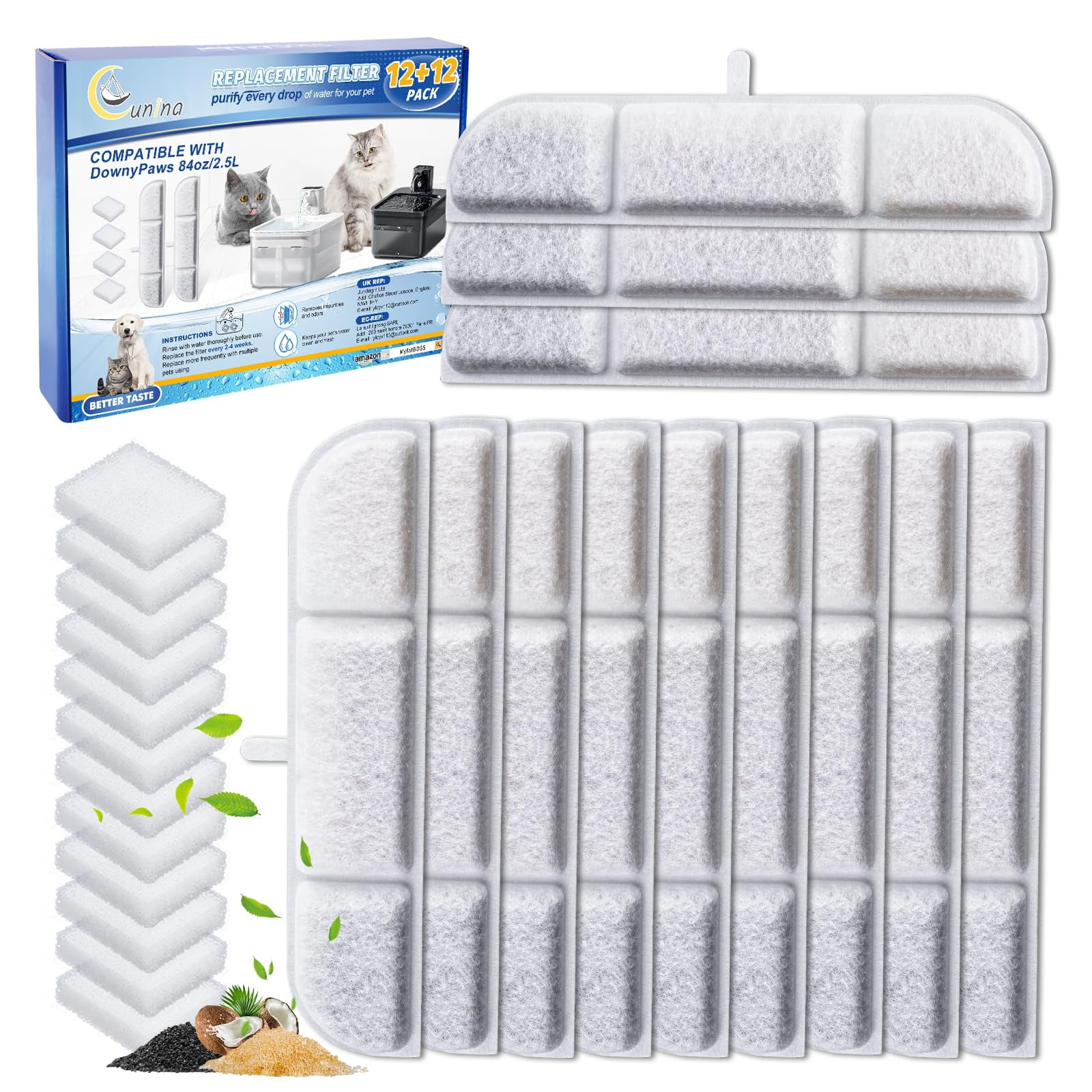 Cunina 12 Packs Cat Water Fountain Filter, Compatible with Downy Paws ...