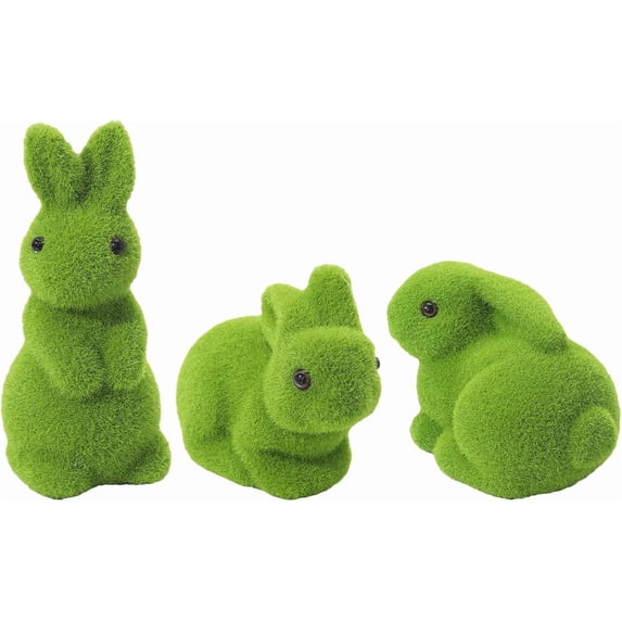 Cuoff 3pcs Flocked Bunny Decor Set - Easter Moss Bunny Figurines for ...