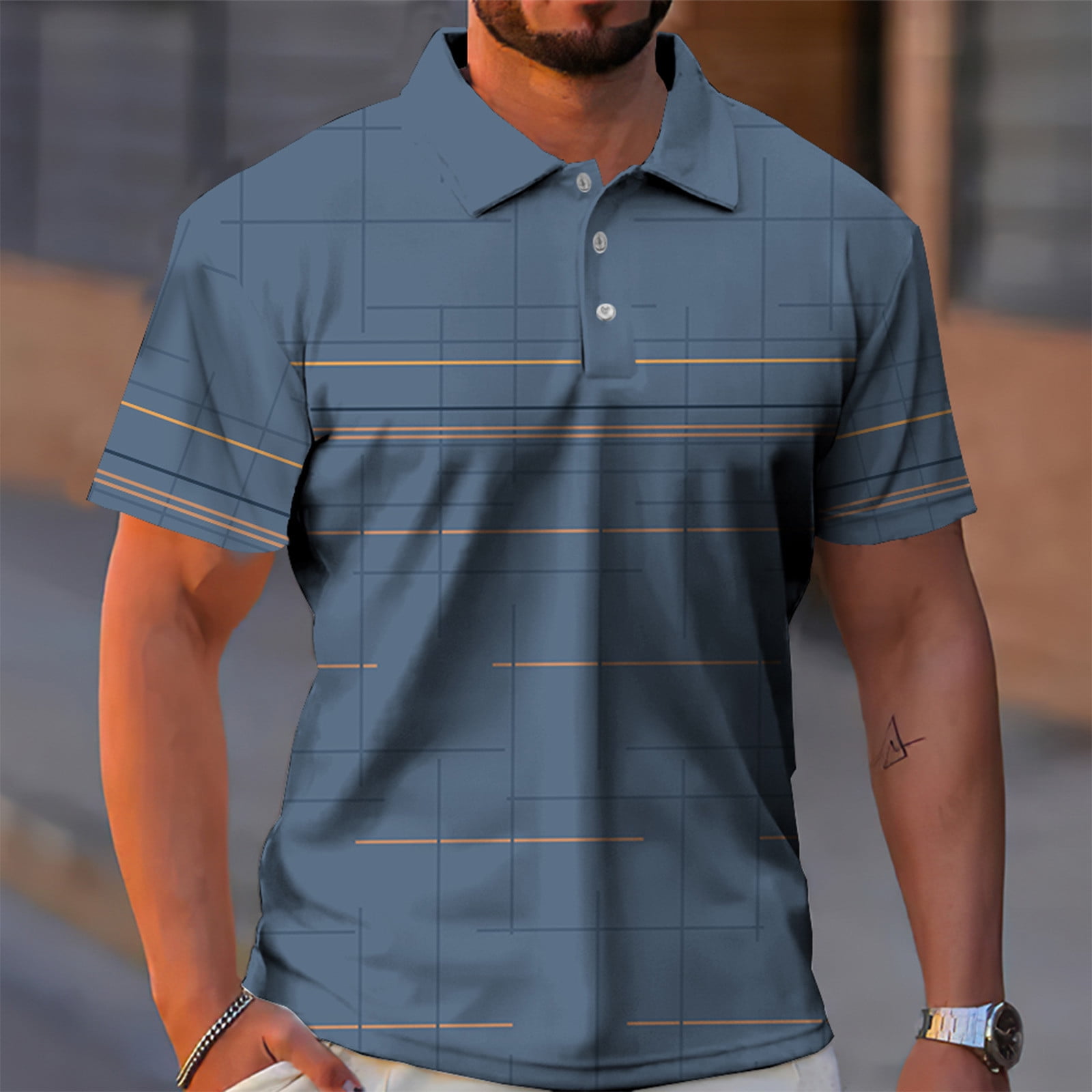 Cuoff Men's golf shirt casual sports V-neck short-sleeved polo shirt ...