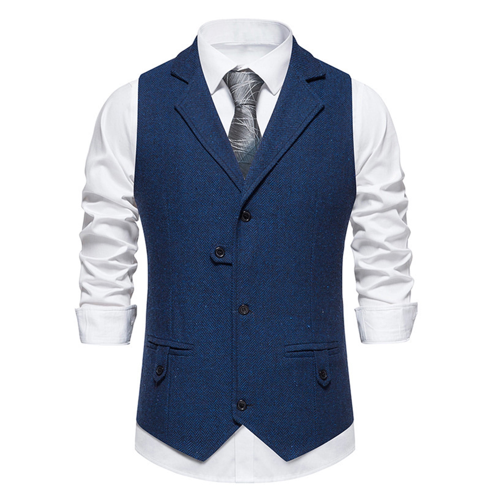 Cuoff Suits For Men Retro Lapel Single Breasted Suit Vest Herringbone