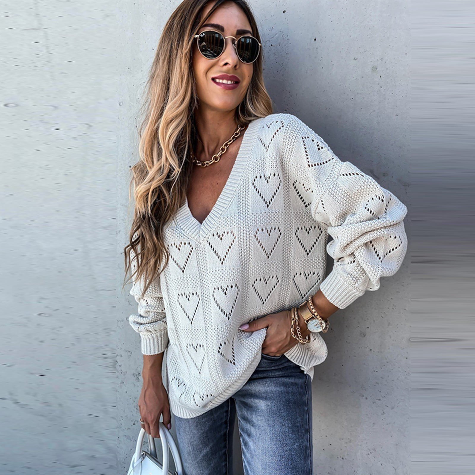 Cuoff Womens Fashion Cardigan Sweaters for Women V Neck Long Sleeve ...