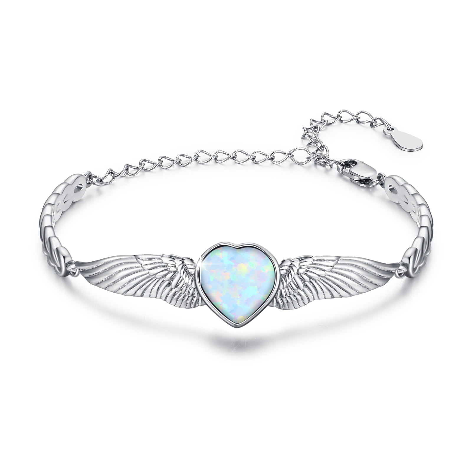 Cuoka 925 Sterling Silver Angel Wings Bracelet, 18K White Gold Plated ...