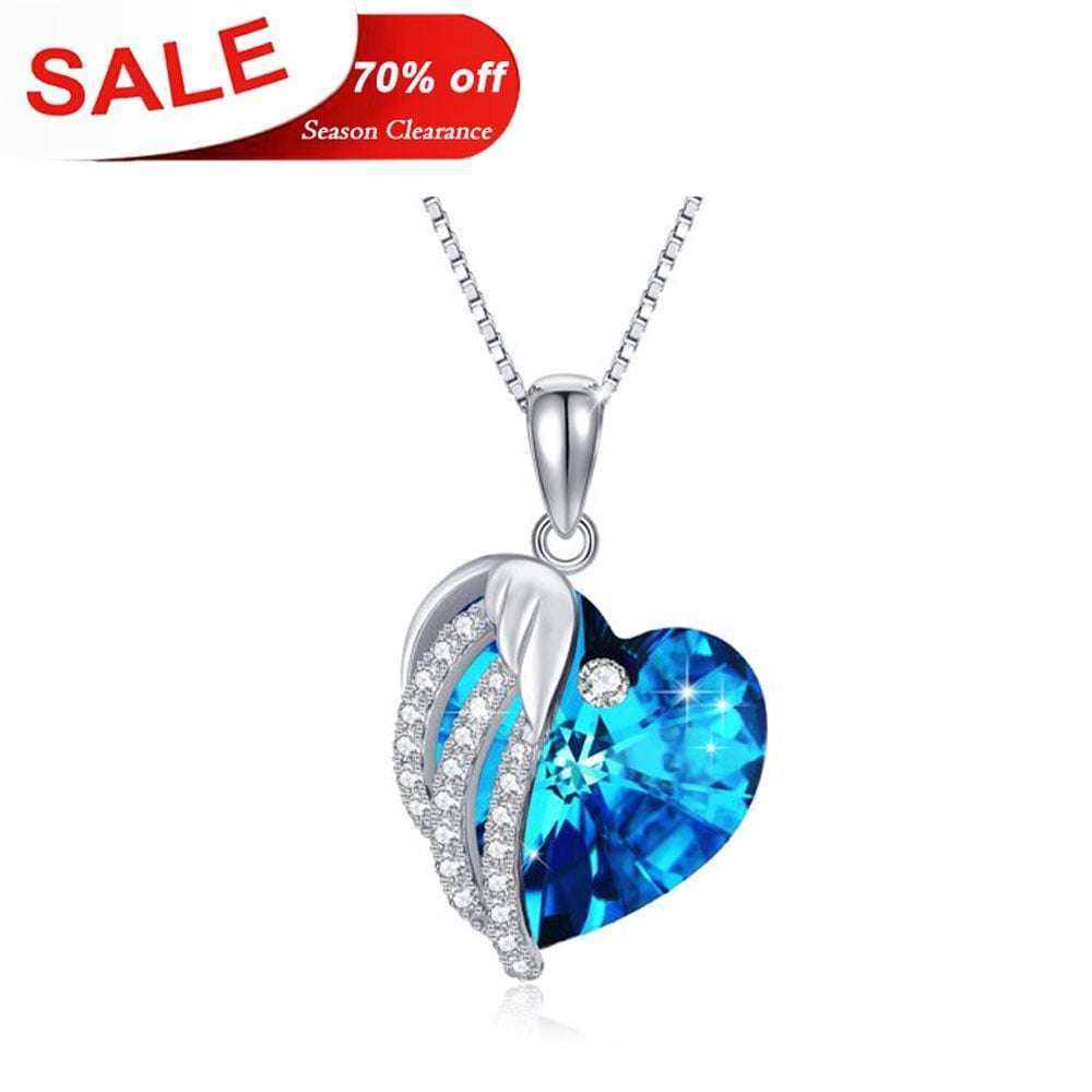 Cuoka Angel Wings Necklace 925 Sterling Silver Chain Heart Crystal ...