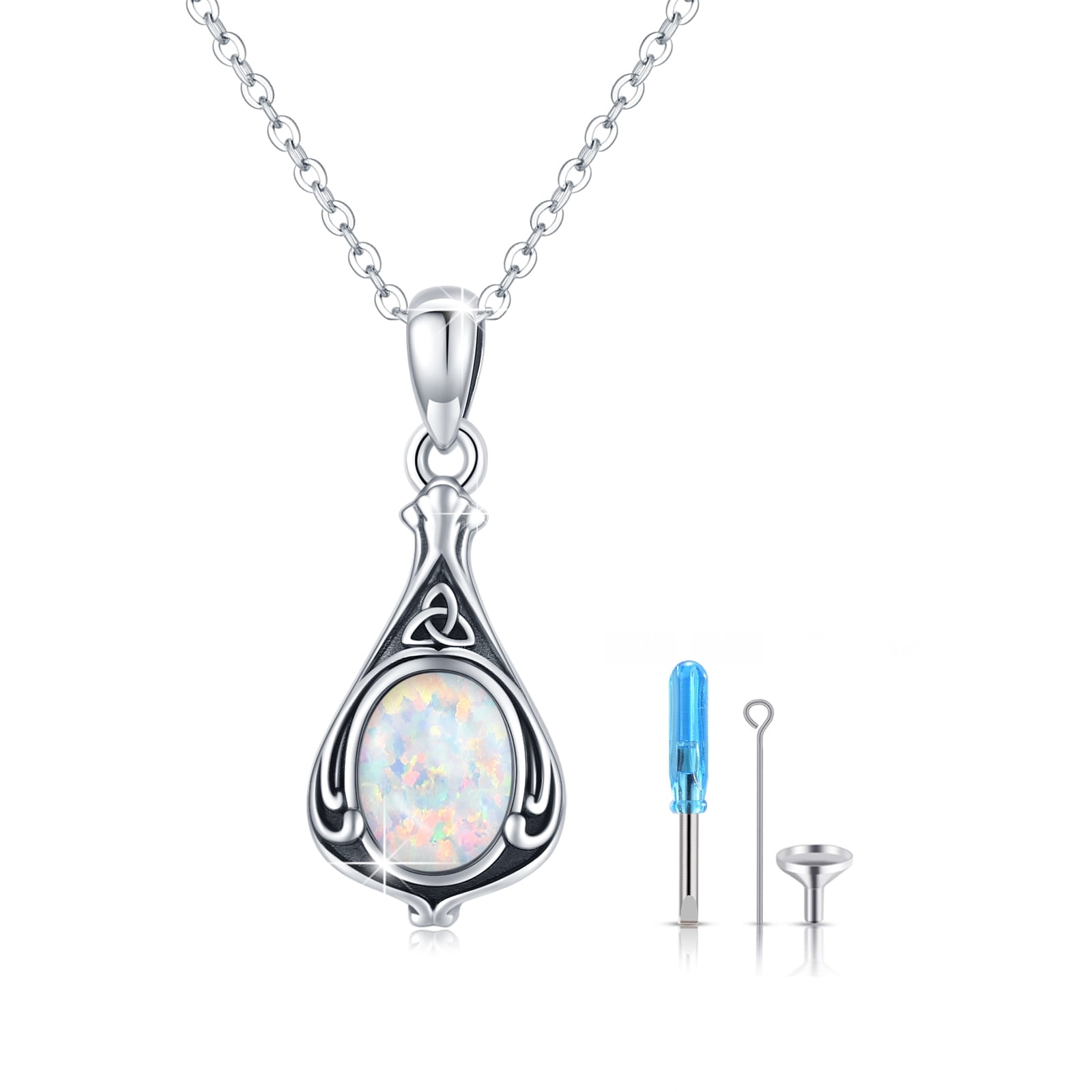 Cuoka 925 Sterling Silver Opal Teardrop Urn Necklace with 18+2'' Chain ...