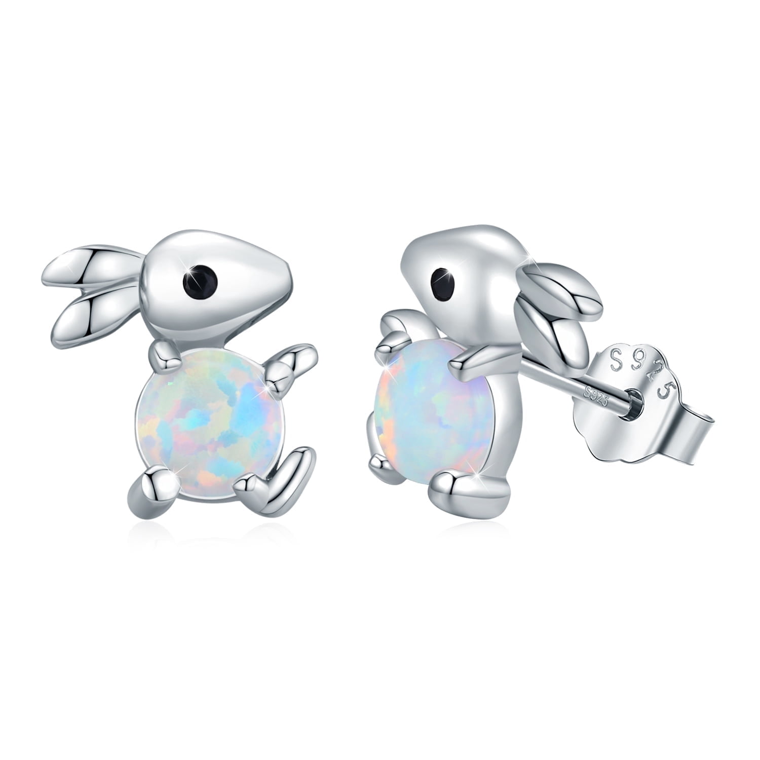 Cuoka Rabbit Stud Earrings, 925 Sterling Silver Opal Bunny Jewelry ...