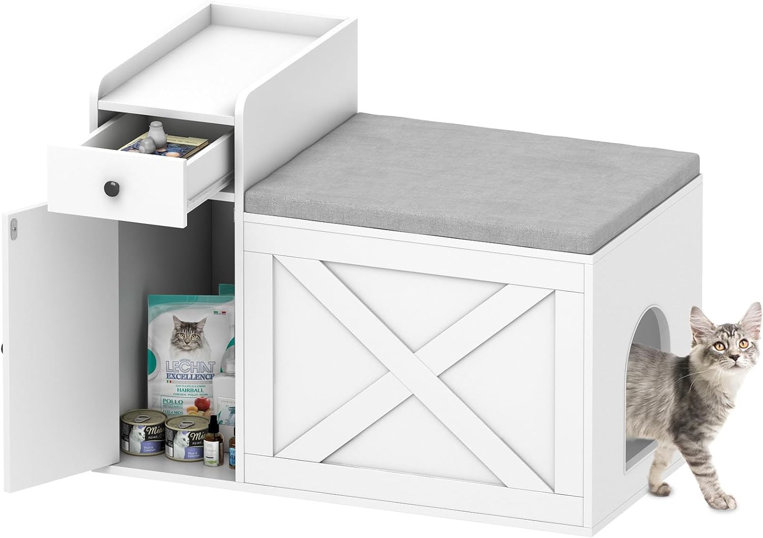 HomGarden 20'' White Cat Washroom Pet House Hidden Litter Box Enclosure ...