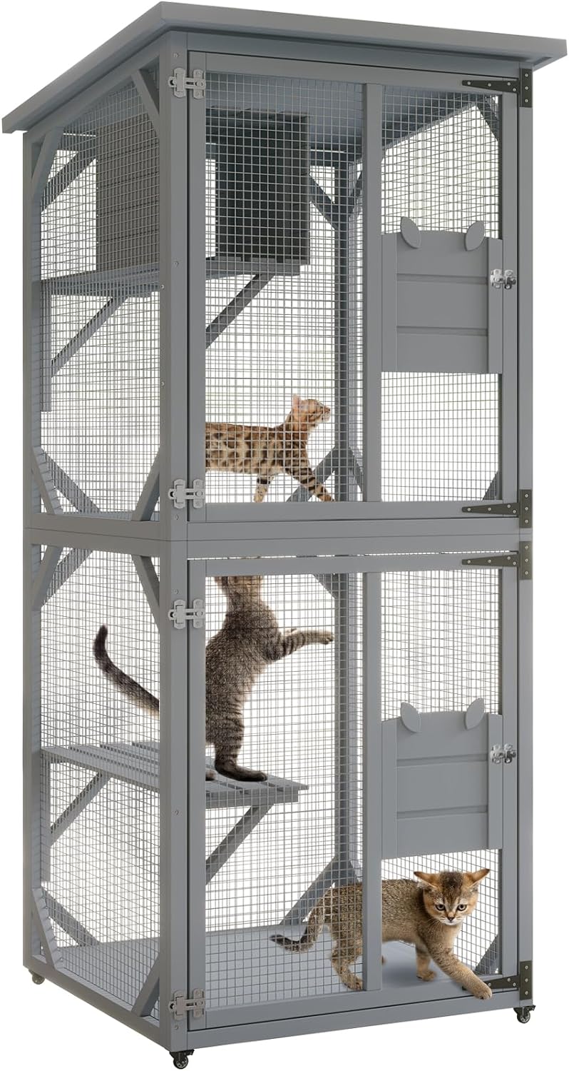 Kittywalk Penthouse Outdoor Cat Cage Enclosure, Green, 18" x 24" x 60 ...