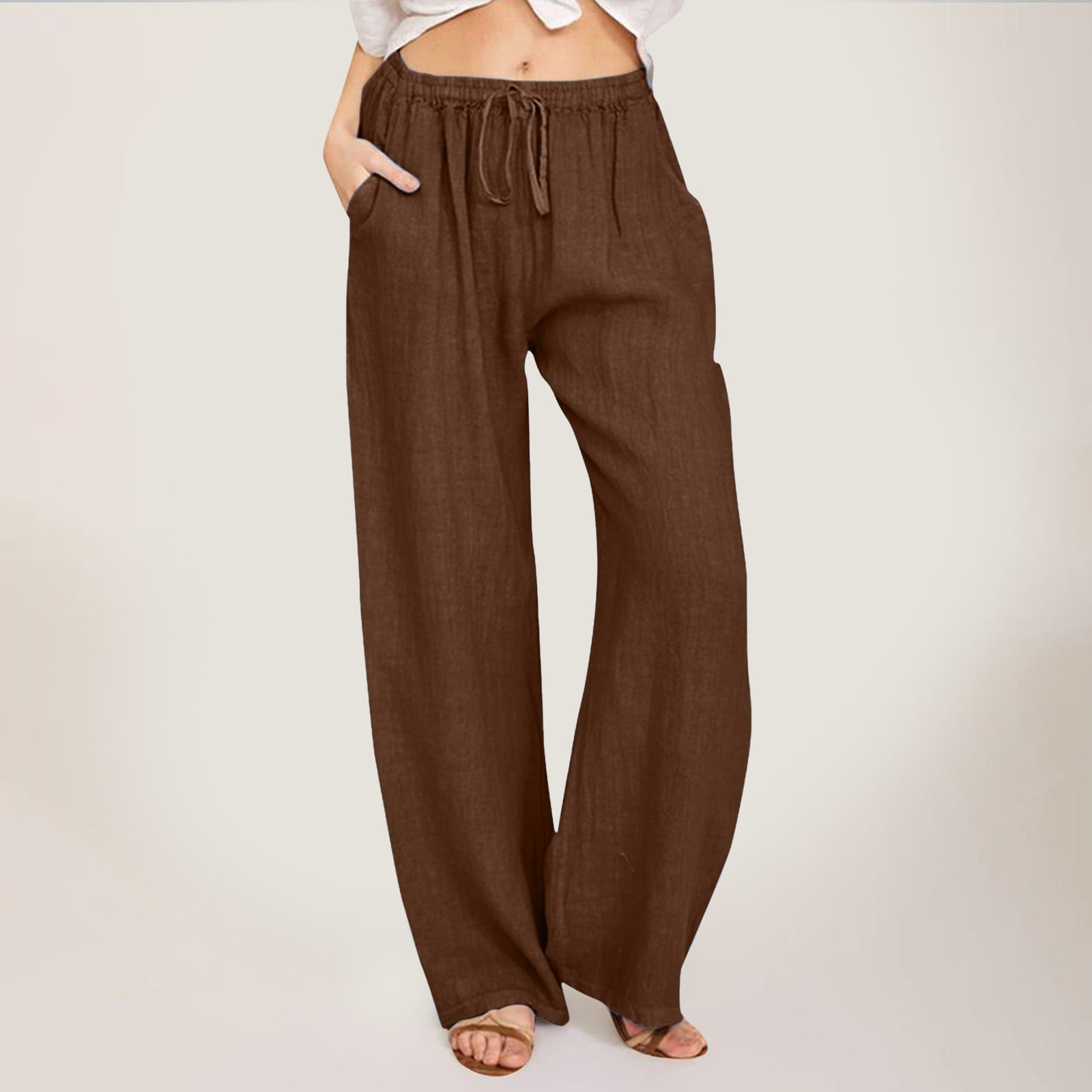 Cuozvetk Women High Waisted Wide Leg Pants Fashion Drawstring Elastic ...