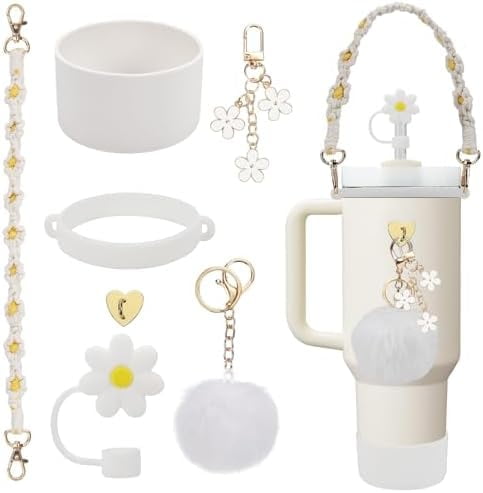 Cup Accessories set for Stanley, Pastel White Daisy Design, Fits 40oz ...