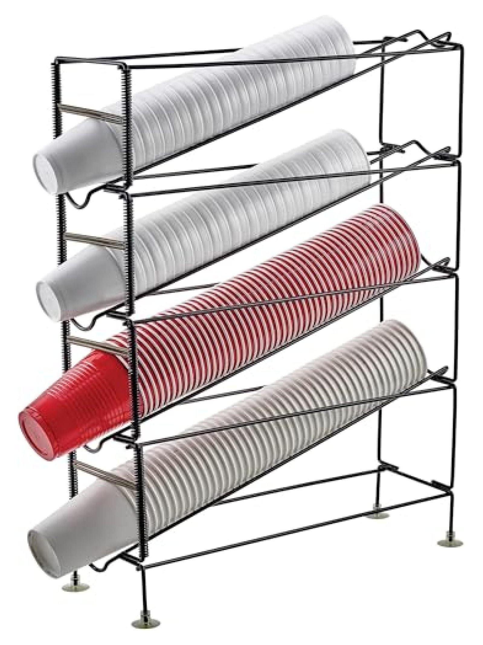 Cup Dispenser Rack - 4 Tier Organizer for Paper, Plastic, Foam Cups - 8oz to 44oz - 3-1/8" to 4 ...