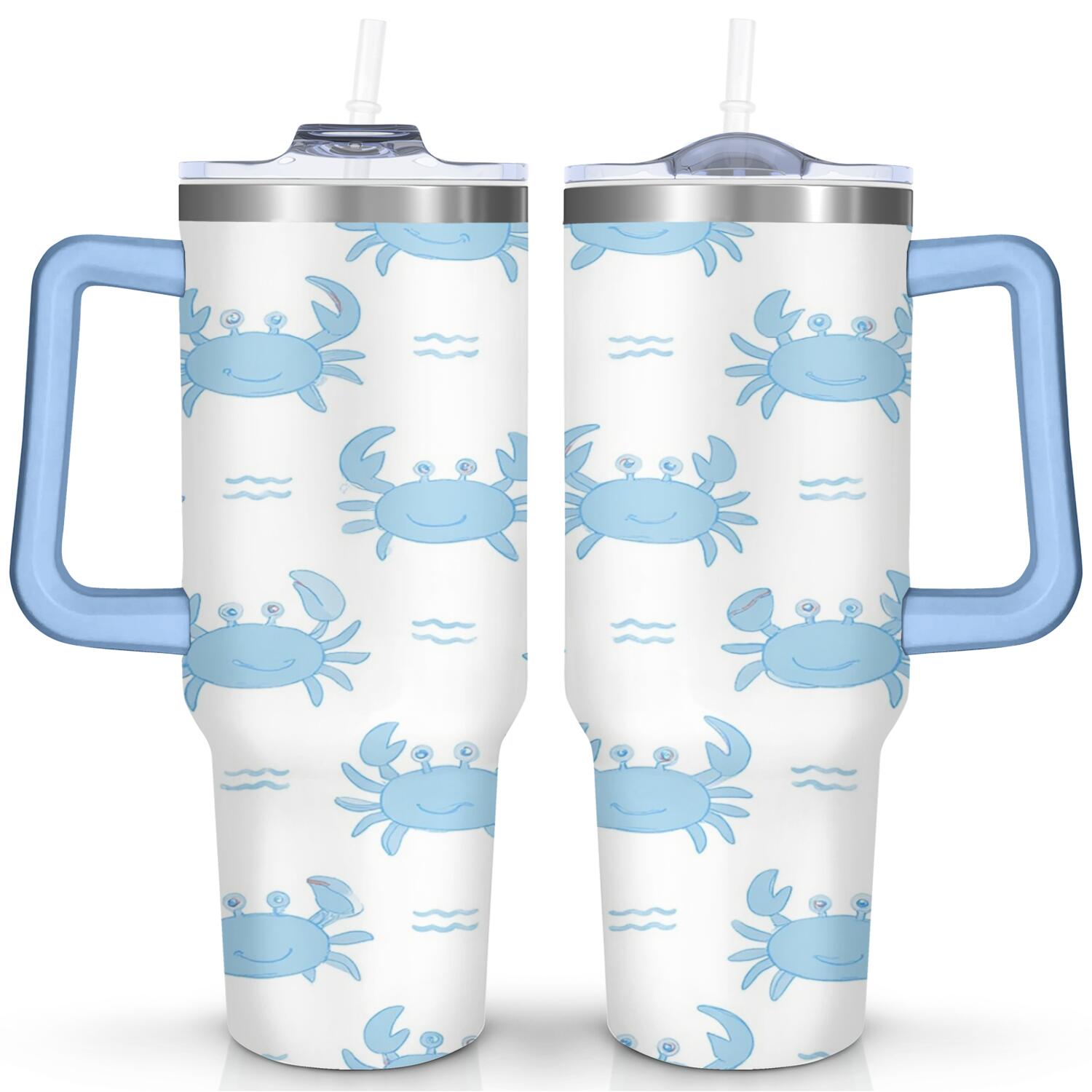 Cup with Handle and Straws 40 oz Insulated Cute Crab Marine Adorable ...