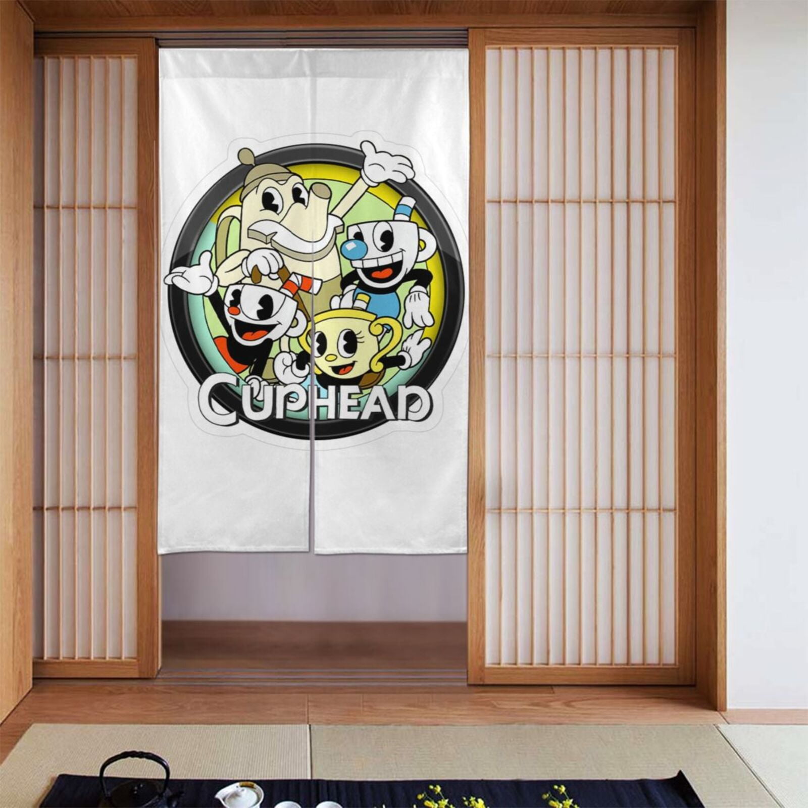 Cup-Head Curtains Semi Sheer Curtains Door Curtain Room Partition Art ...