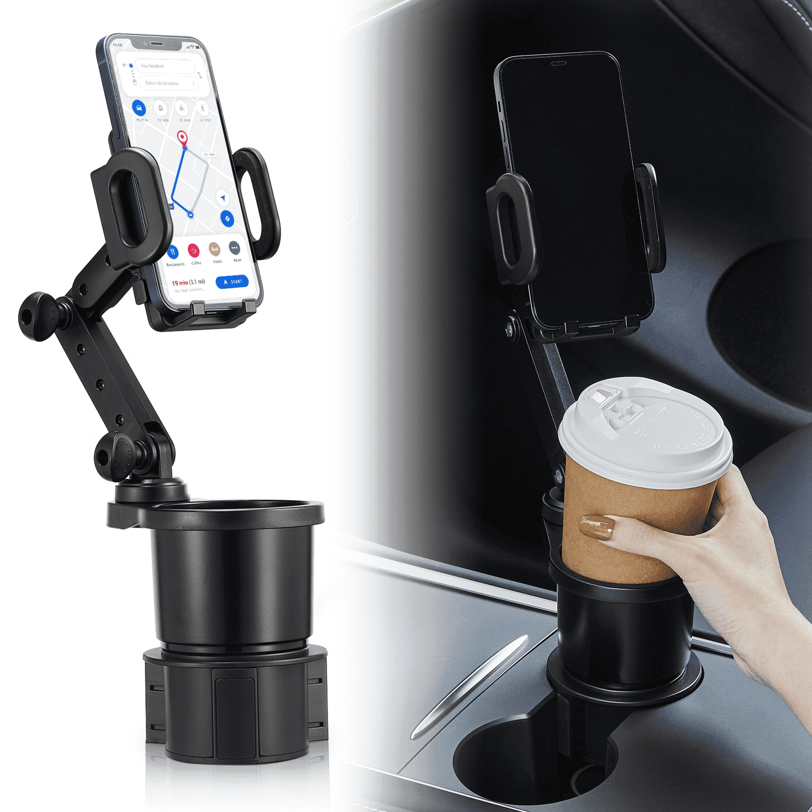 SPEEDWOW Cup Holder Phone Mount for Car, 2 in 1 Car Cup Holder, 360 ...
