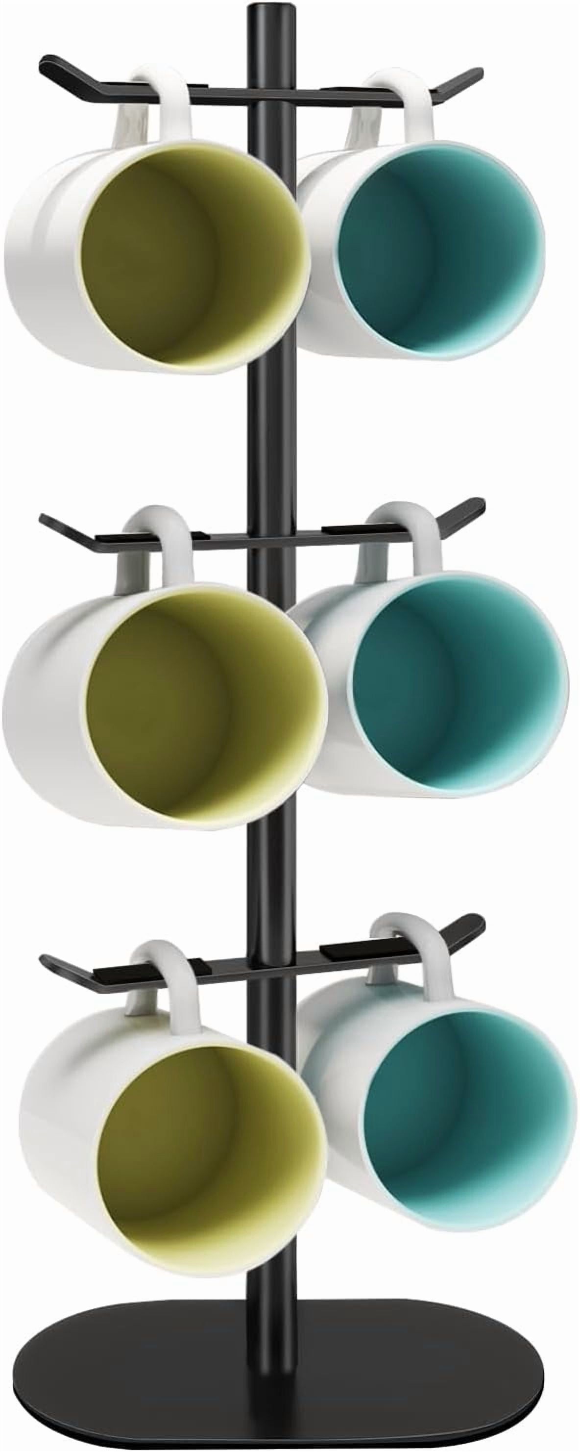 Cup Holder Tree with 6 Hooks, Metal Coffee Mug Rack Stand (Black ...