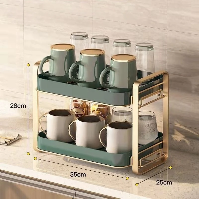 Cup Holder Wine Glasses Holder 2-Tier Cup Drying Rack with Drip Tray ...