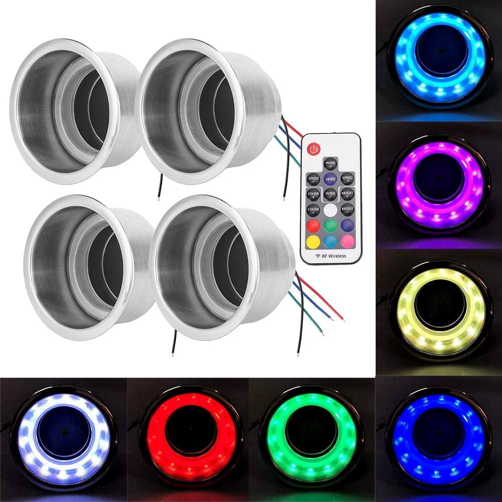 Cup Holders 4Pcs DC 12V Stainless Steel RGB LED Car Beverage Bottle Cup ...