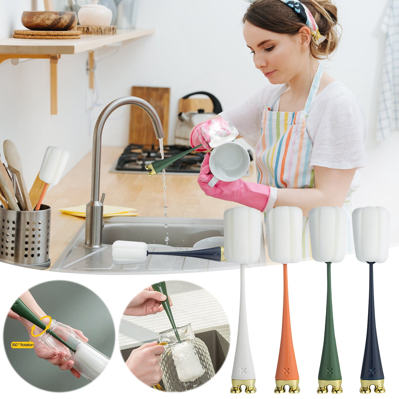 Cup Lid Crevice Brush, Long Handle Bottle Brush, Stainless Steel ...