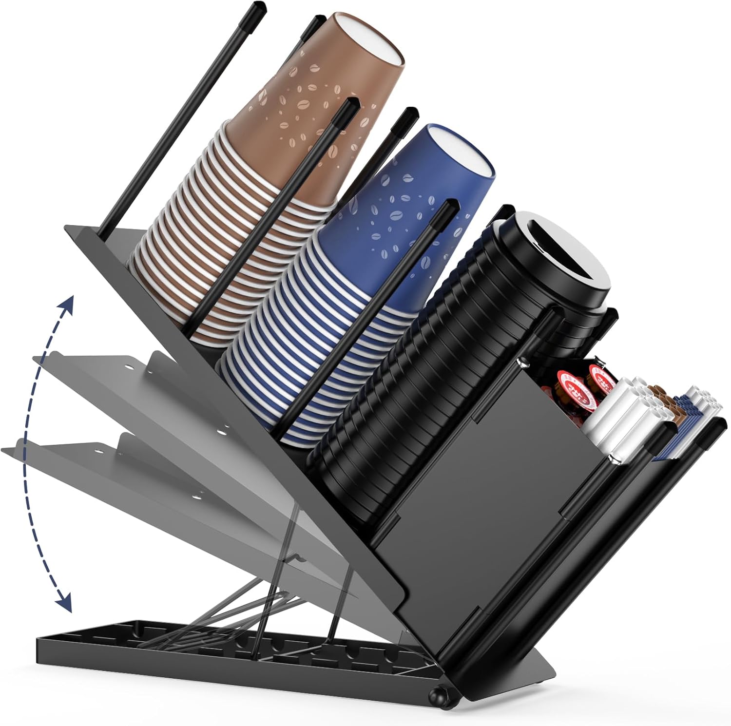 Cup and Lid Holder,Adjustable Coffee Cup Holder Organizer 4 Compartment ...