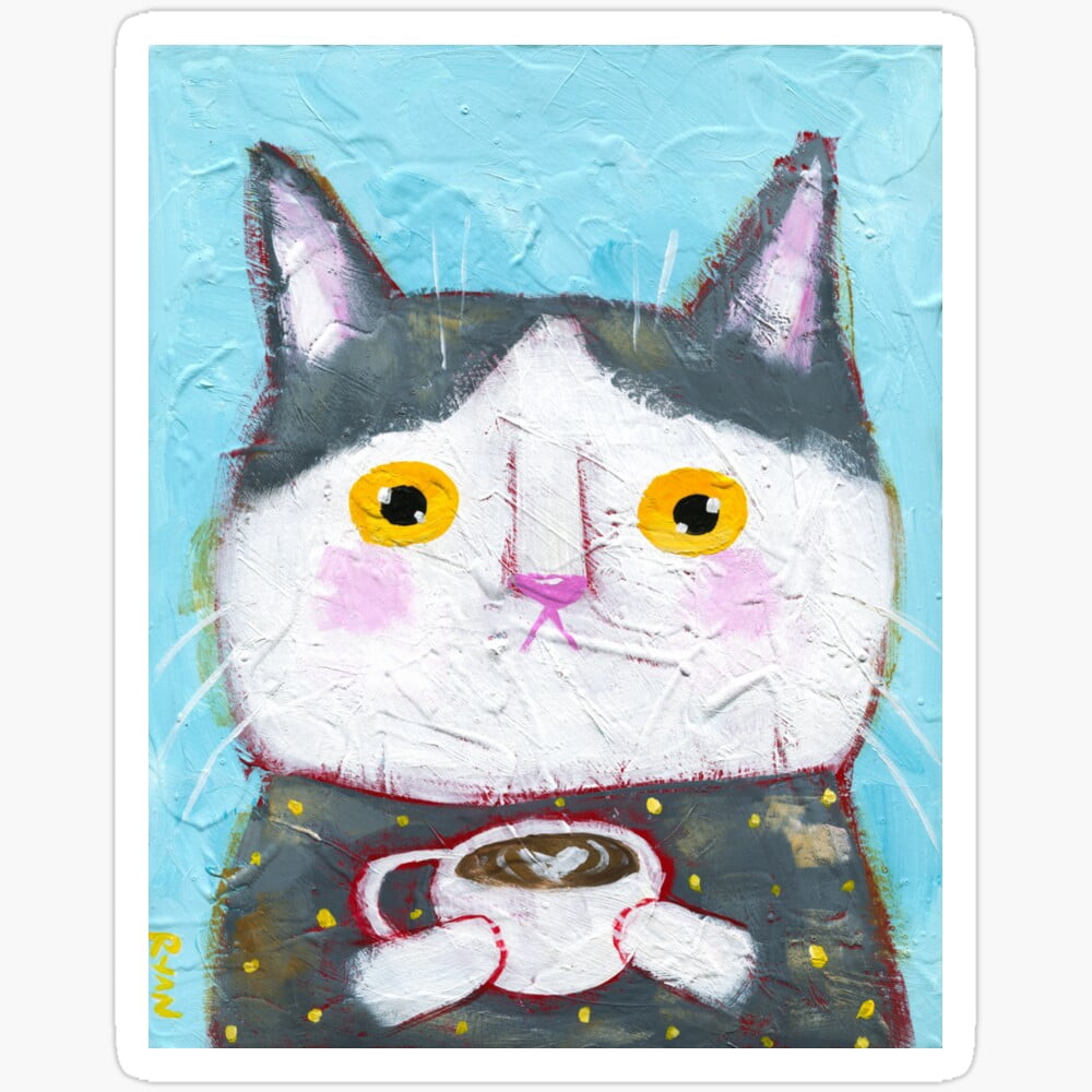 Cup Of Coffee Cat Sticker Phone Decal Water Bottle Stickers Car Decals ...