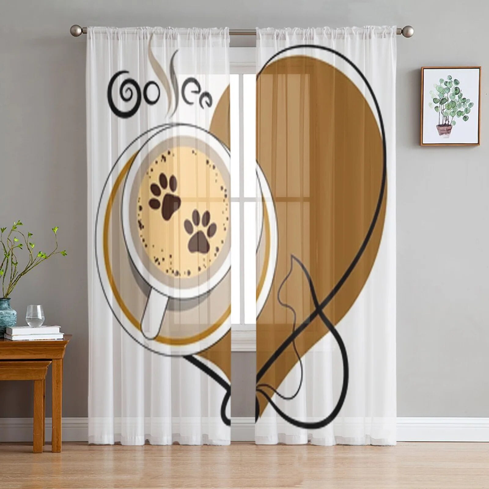 Cup Of Coffee Sheer Window Curtains For Living Room Bedroom Modern ...