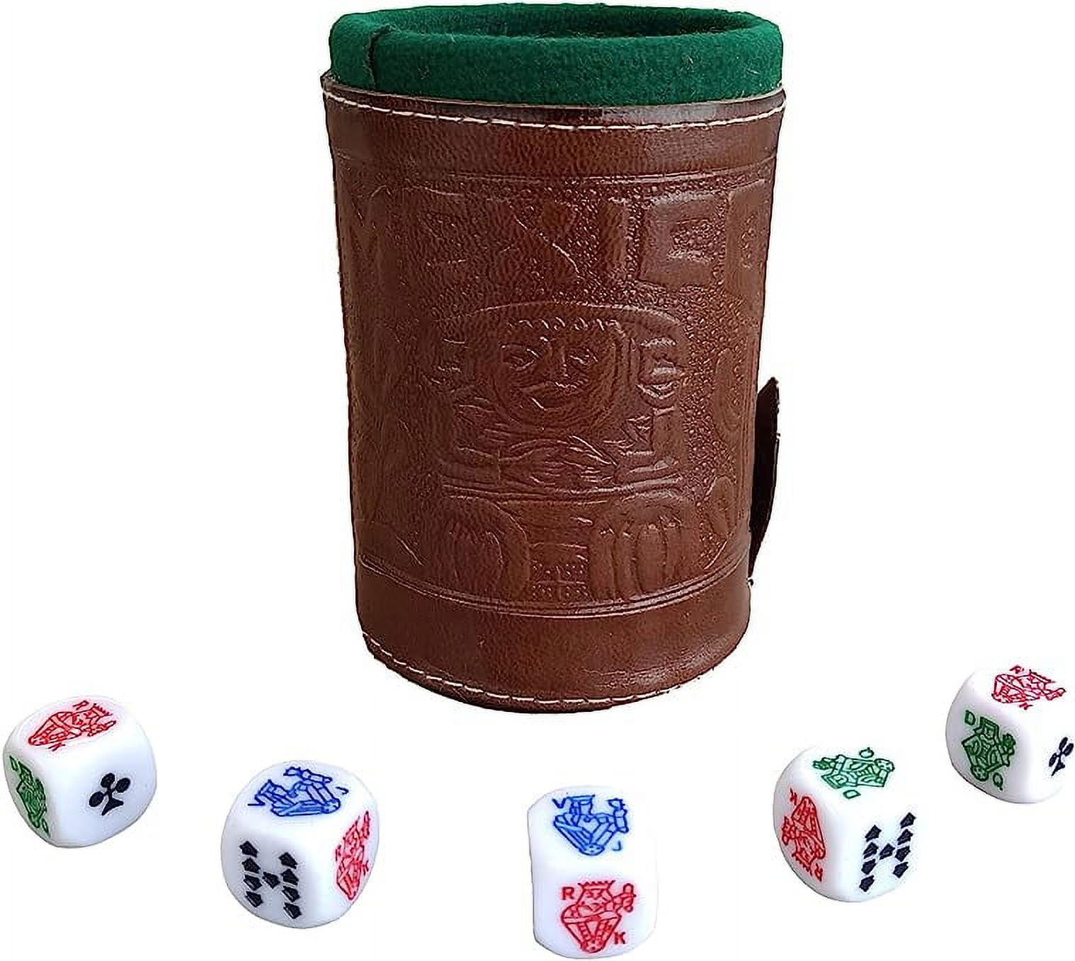 Cup Poker Dice game set with Cup Leather Lined (Cubilete) Brown ...
