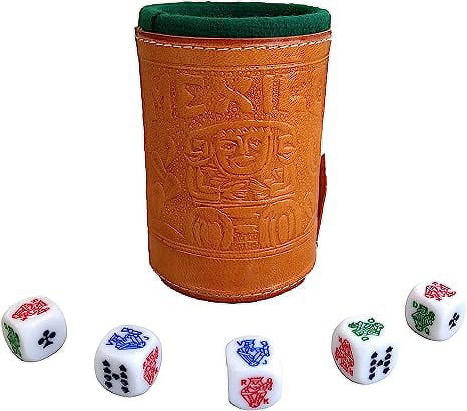 Cup Poker Dice game set with Cup Leather Lined (Cubilete) Honey ...