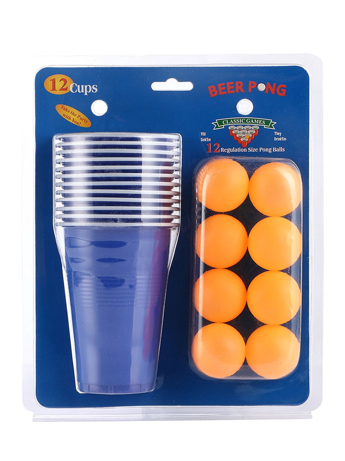 Cup Pong Game Set, 12Packs Plastic Party Cups Reusable in Red and Blue ...