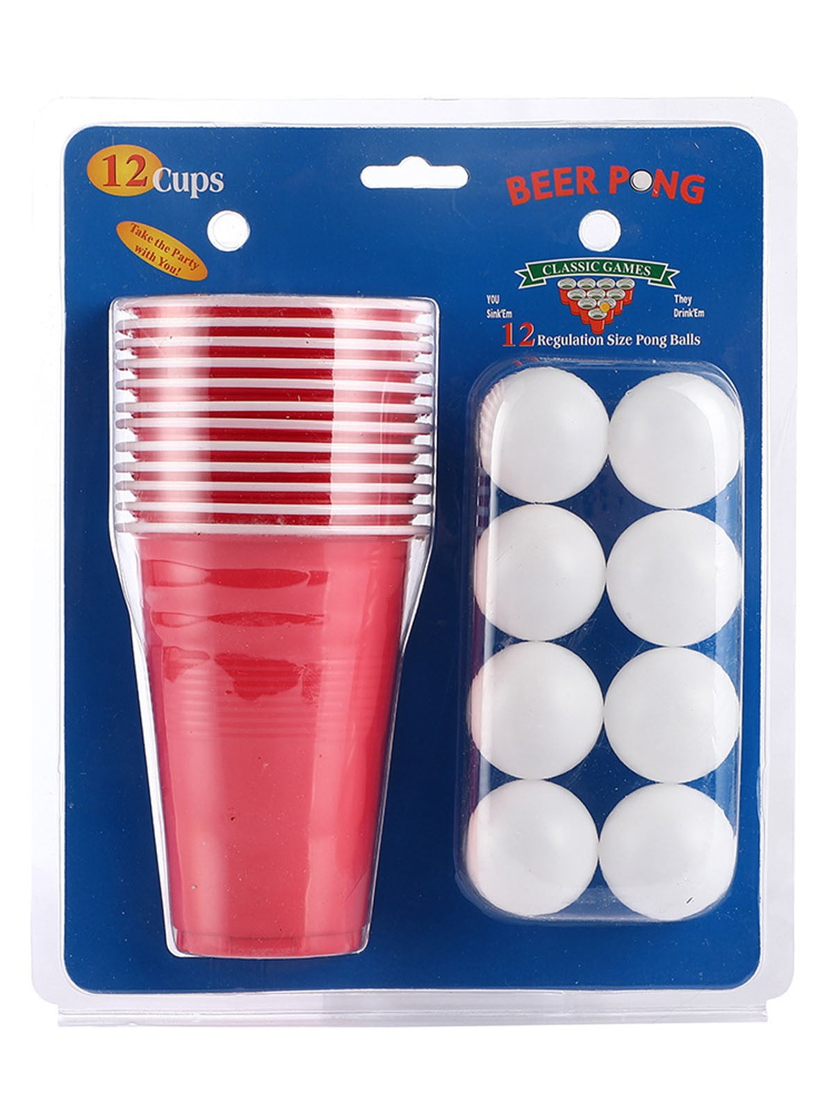 Cup Pong Game Set, 12Packs Plastic Party Cups Reusable in Red and Blue ...