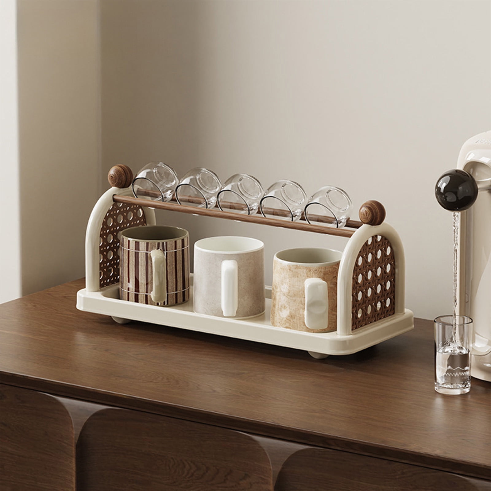 Cup Storage Rack,Multi-Compartment Tea And Kitchen Organizer With Large ...