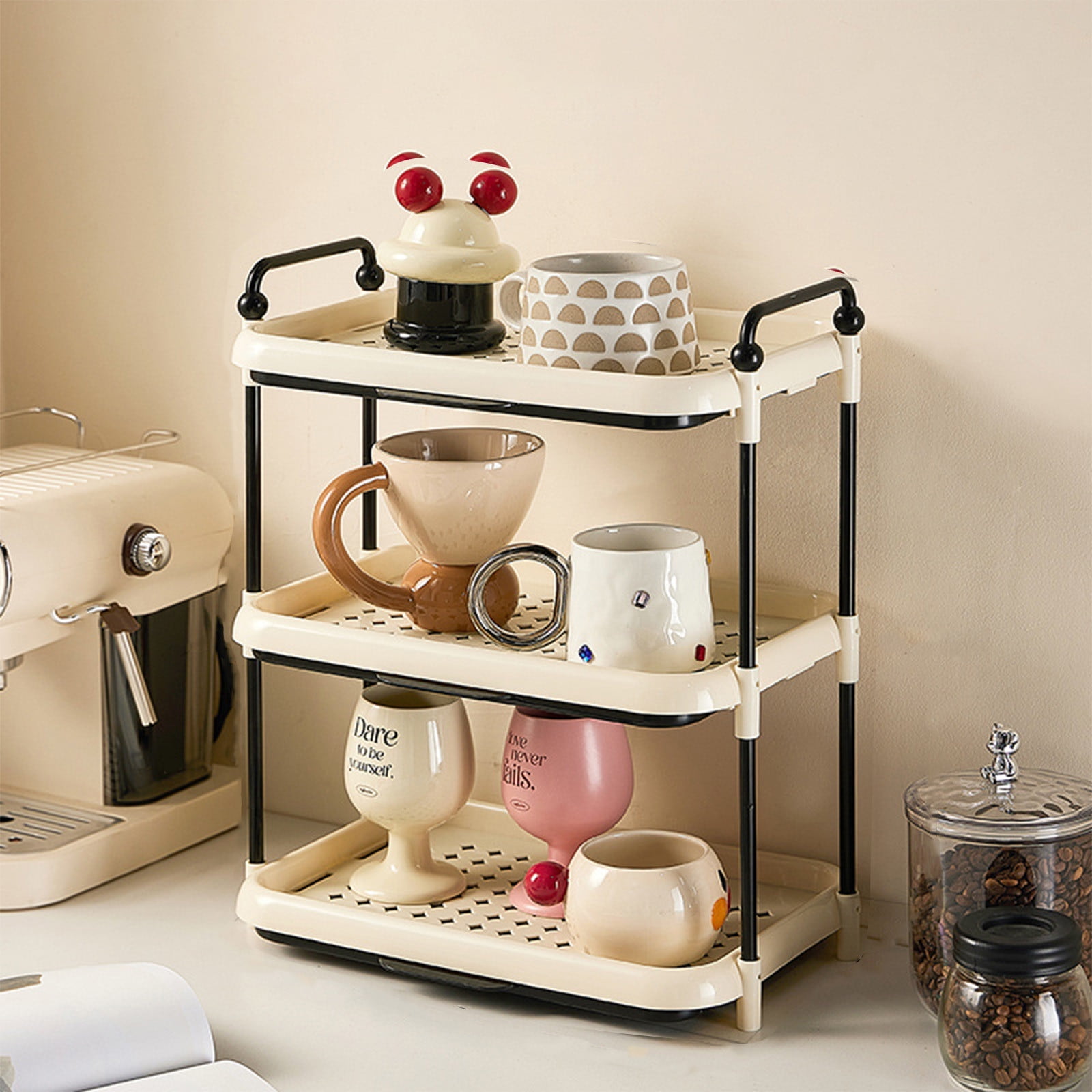 Cup Storage Shelf Desktop Mug Organizer Sideboard Teacup Drainer Cream ...
