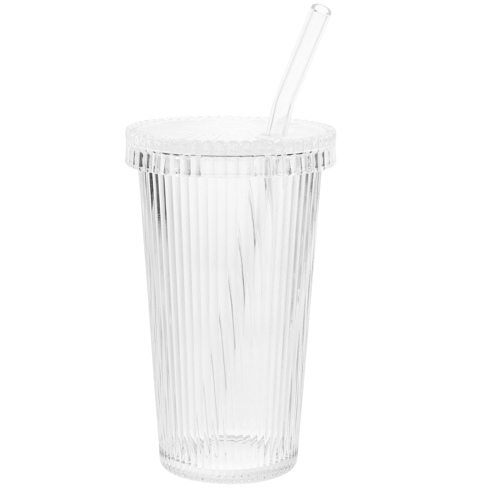 Cup with Straw Cover Glass Lid Drinking Iced Coffee Mugs Lids Vertical ...