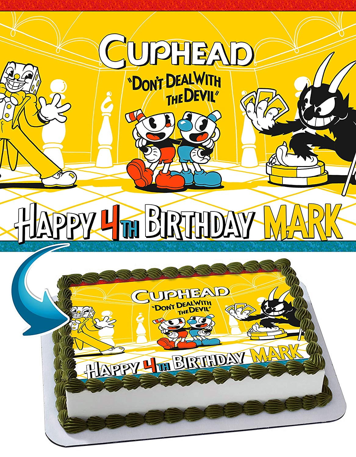 CupHead Edible Cake Image Topper Personalized Birthday Party 1/4 Sheet ...