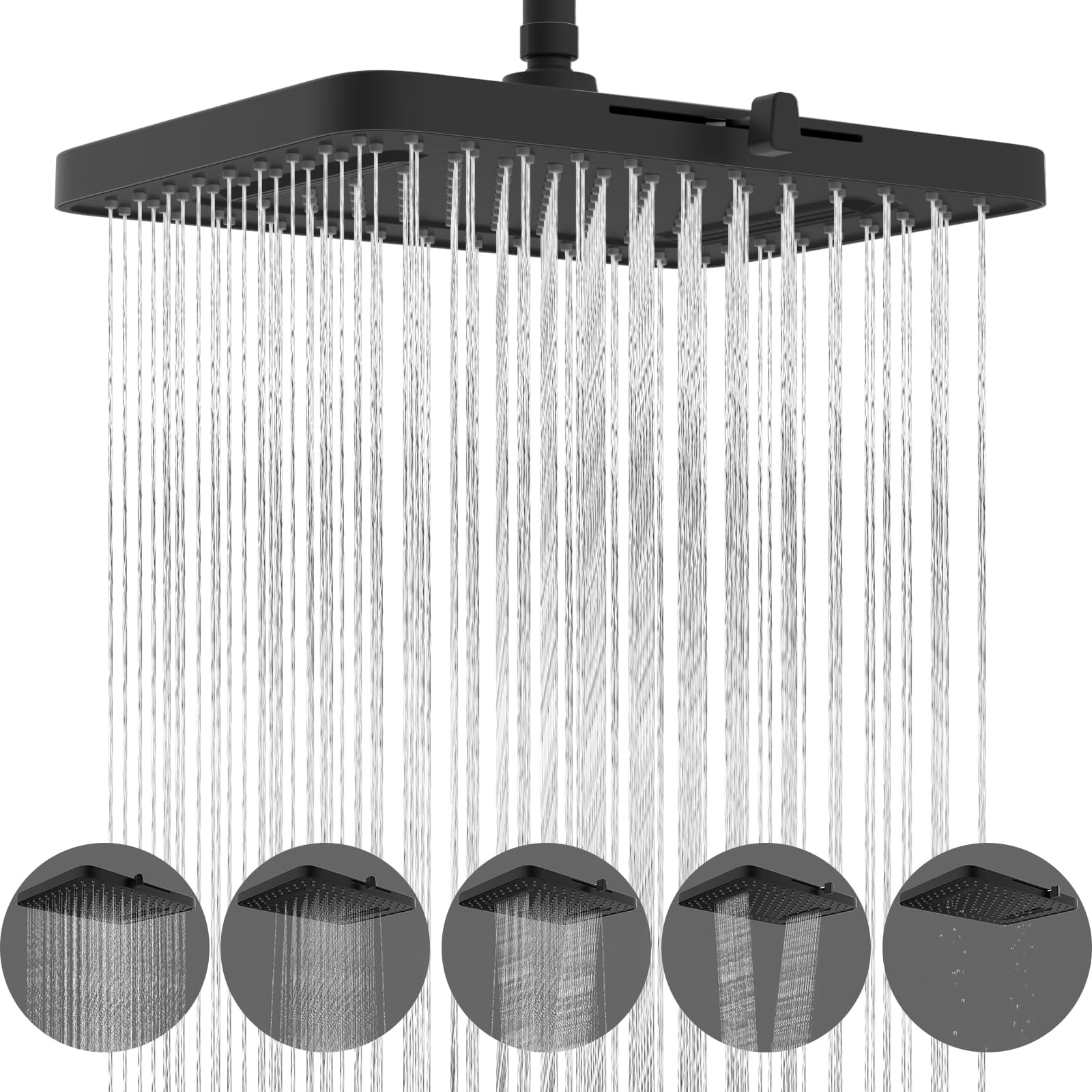 Cupc Certified 5 Spray Modes Shower Head 13'' High Large Rainfall Flow ...