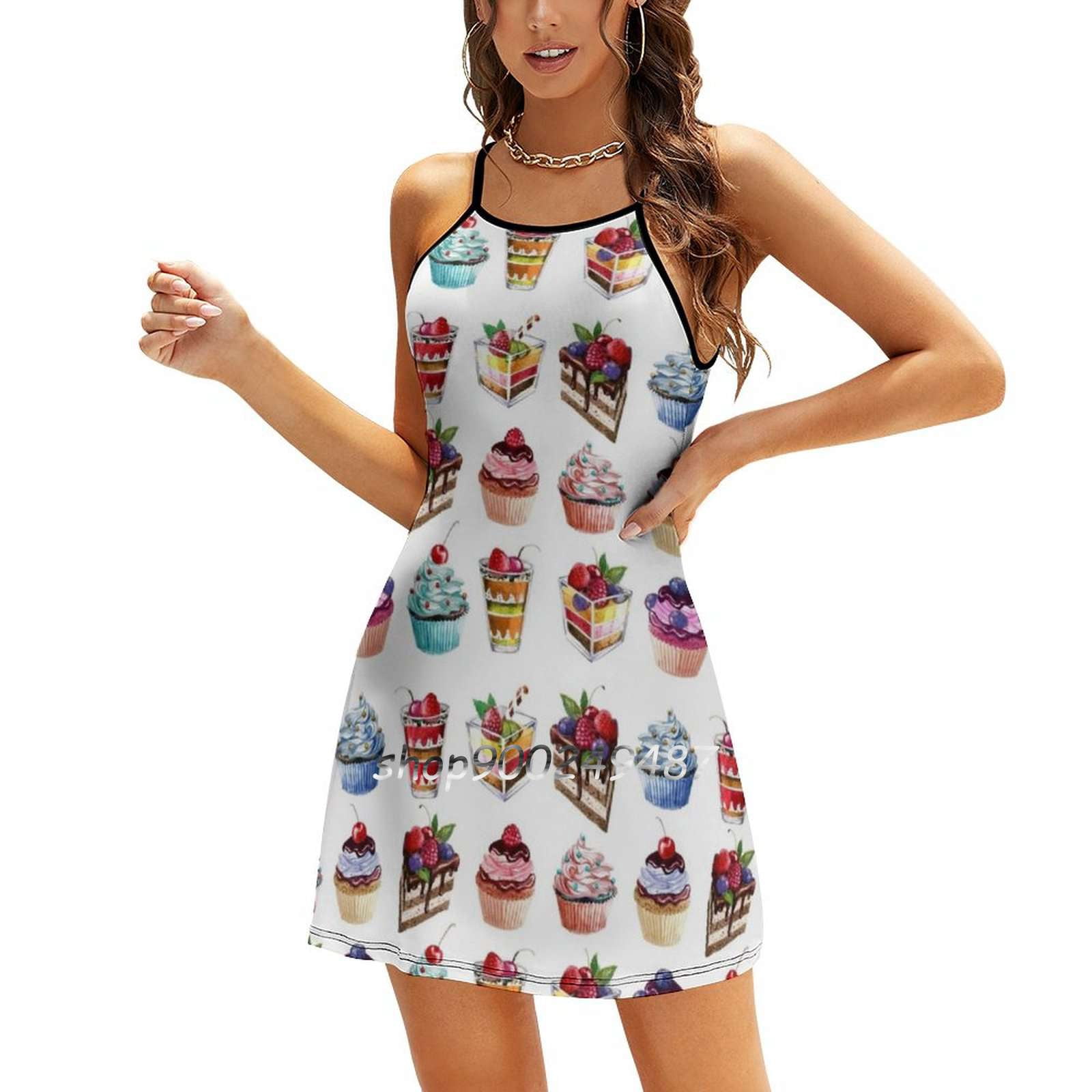Cupcake And Ice Cream Square Neck Dress New Plus Size Elegant Women ...