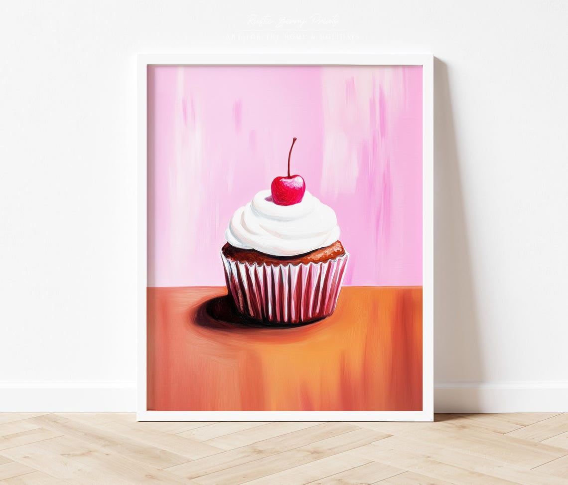 Cupcake Bakery Art Print Wall Art Painting Cute Trendy Foodie Art ...