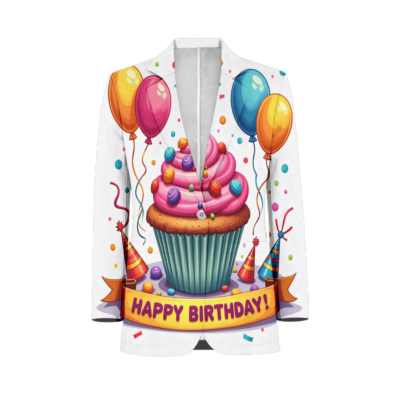 Cupcake, Balloons, Happy Birthday Men's Suit Blazer Casual Party Wear ...