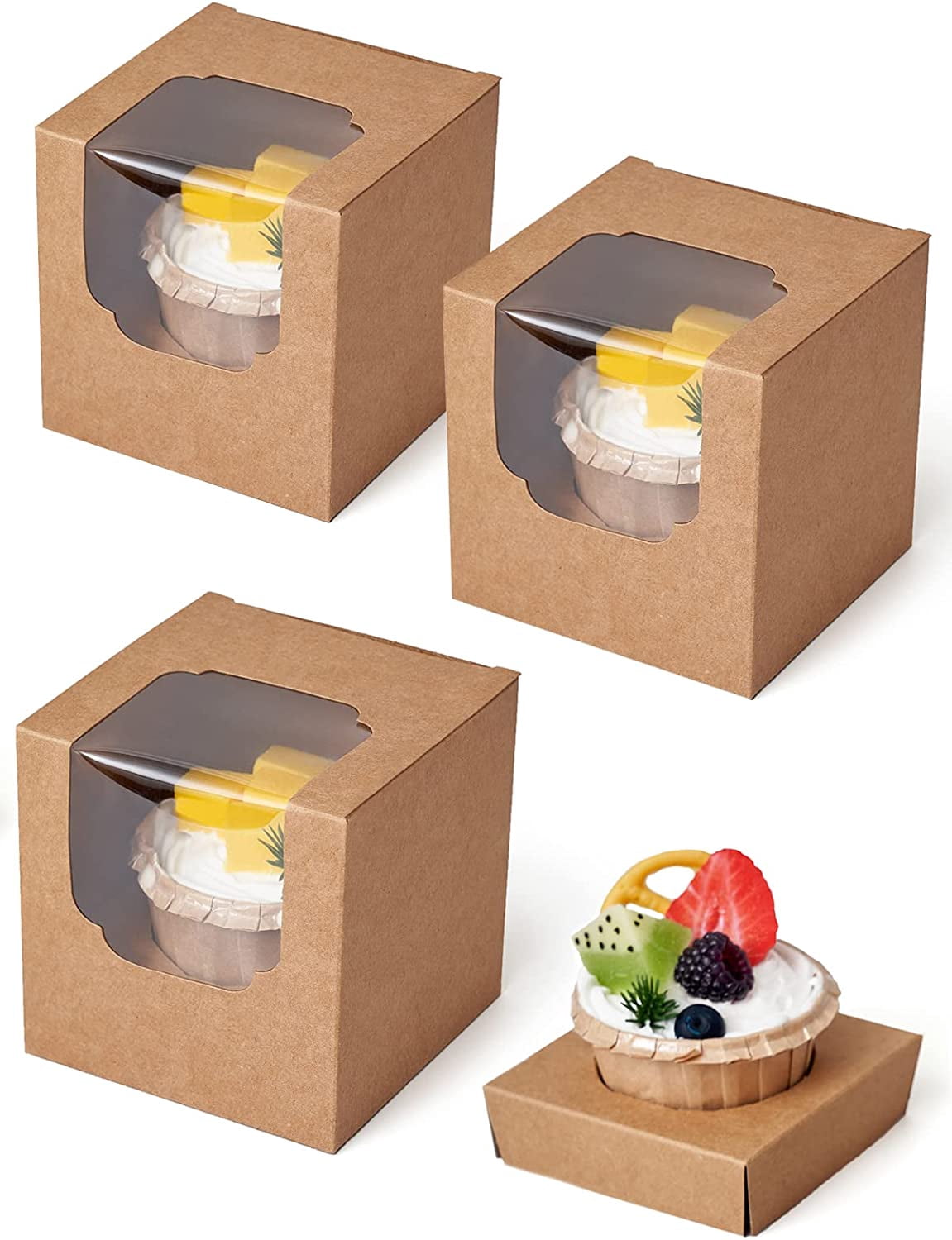 Cupcake Boxes 50 Pcs Brown Kraft Individual Cupcake Box, Single ...