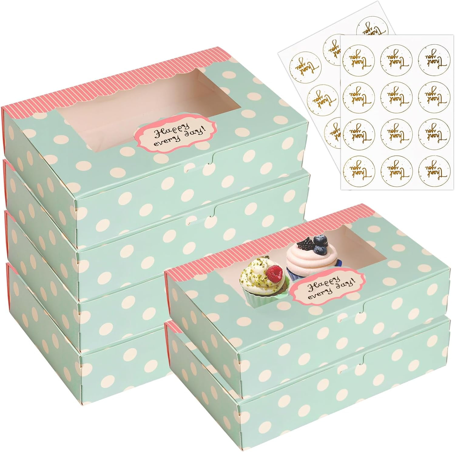 Cupcake Boxes 6 Hole with Window 12 Pcs Cake Box Cookie Boxes with 2Pcs ...