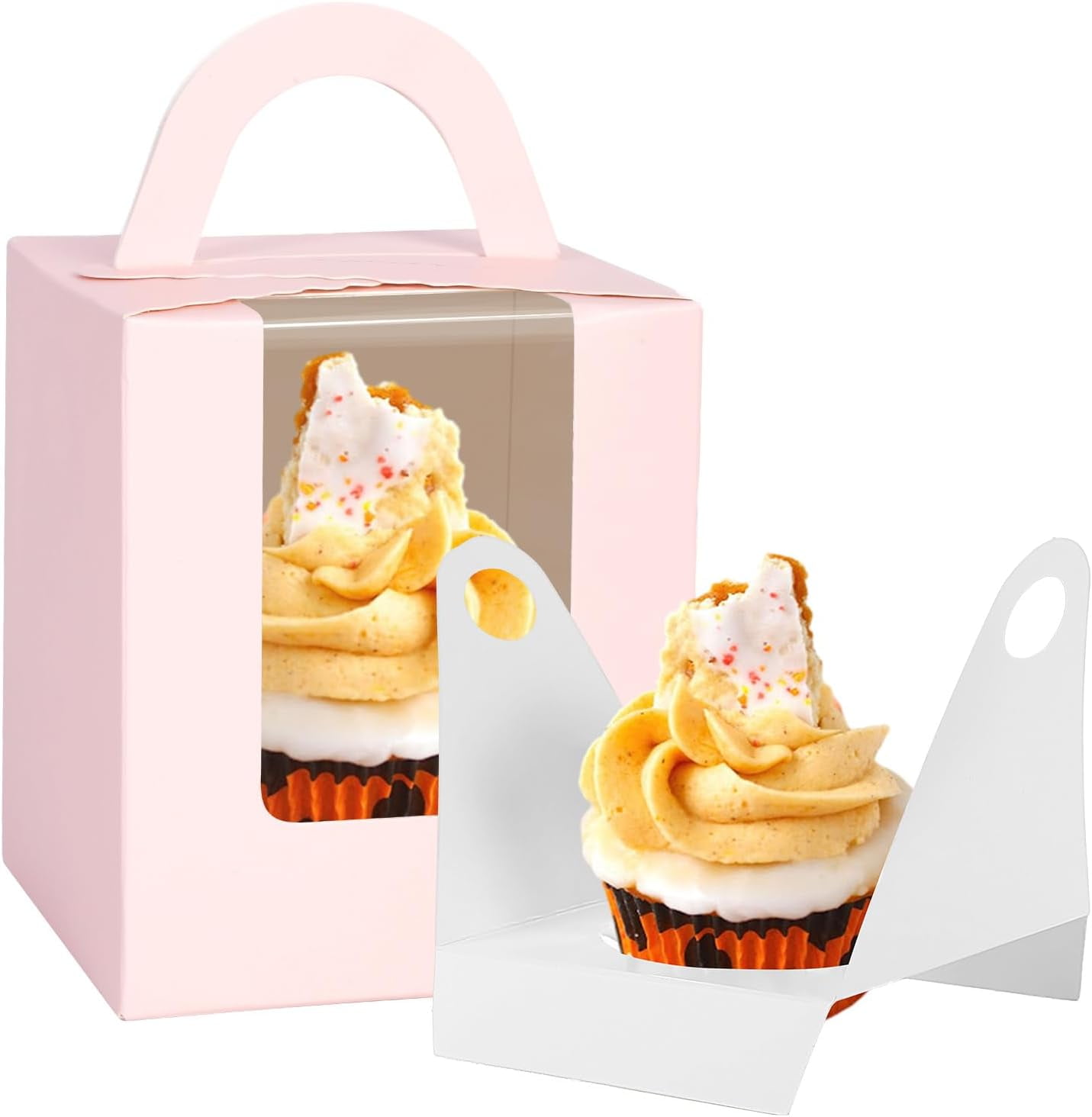 Cupcake Boxes Carriers, 120pcs Pink Single Individual Cupcakes Box ...